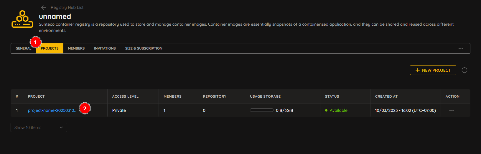 Extend Project Capacity của Container Registry - Sunteco Cloud documentation